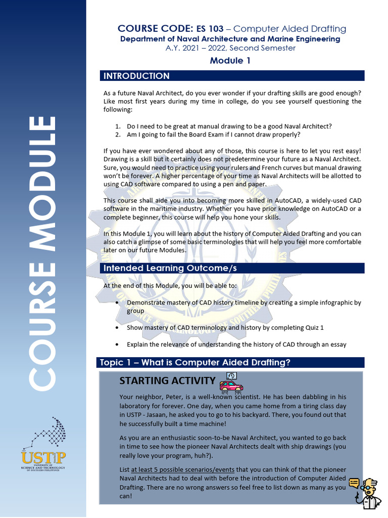 ES 103_Module 1_Introduction to CADD | PDF | Computer Aided Design | Auto Cad