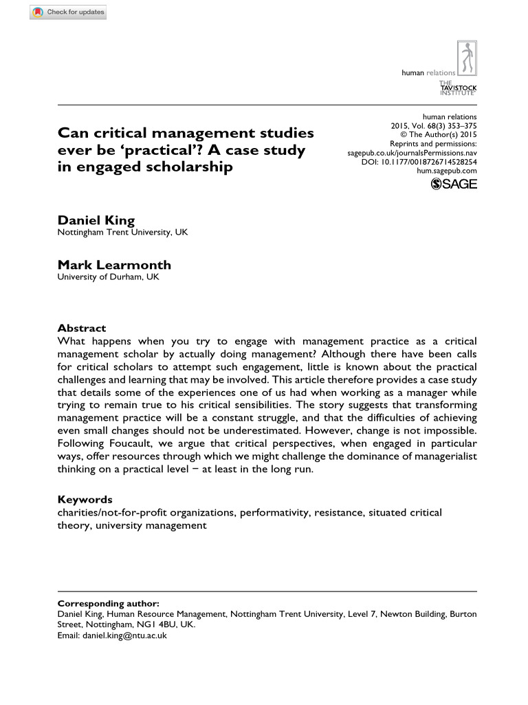 Aula 10 - KING, D. LEARMONTH, M. Can Critical Management Studies Ever ...