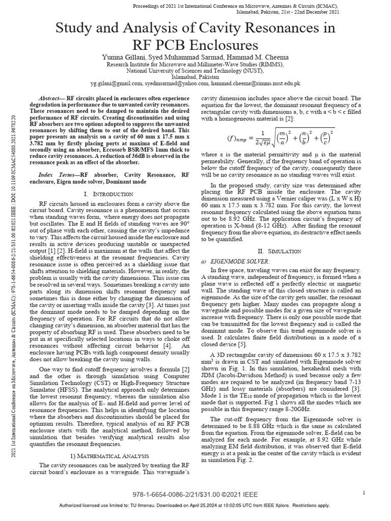 Study and Analysis of Cavity Resonances in RF PCB Enclosures | Download Free PDF | Electronic ...