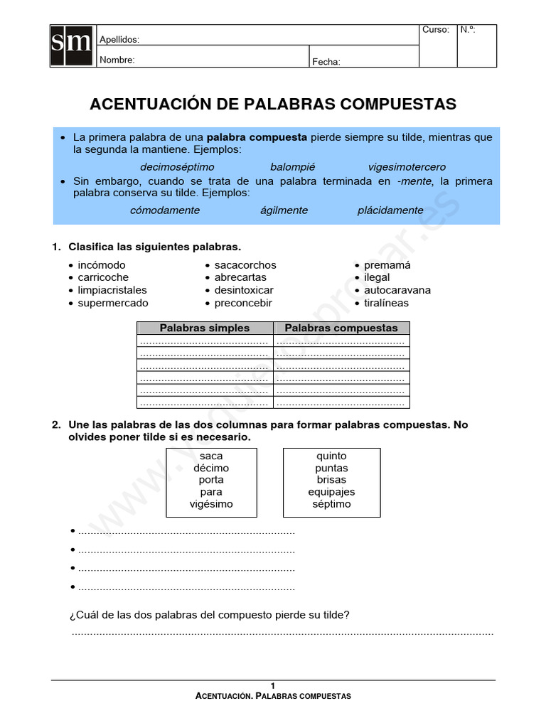 WWW - Yoquieroaprobar.es: Acentuación de Palabras Compuestas | PDF ...