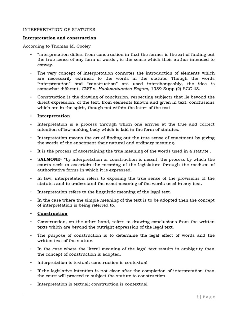 Interpretation of Statutes - Student Notes | PDF | Statutory ...