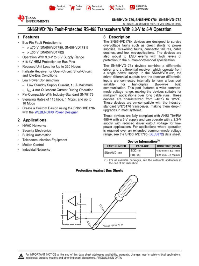 SN 65 HVD 1781 | PDF | Electrostatic Discharge | Power Supply
