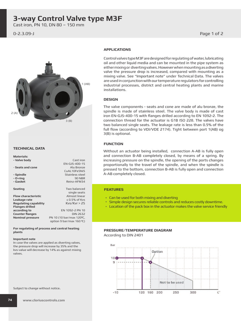 Datasheet Clorius M3F 3 Way Control Valve DN80 DN150 | PDF | Valve ...