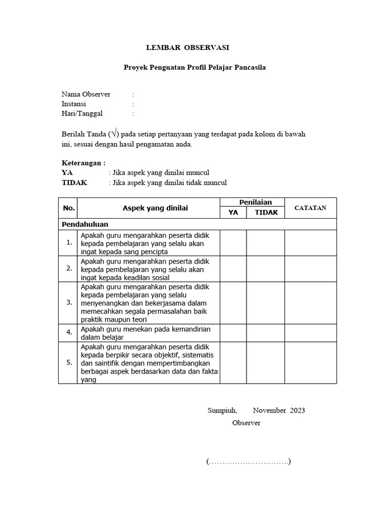 Lembar - Observasi P5 | PDF