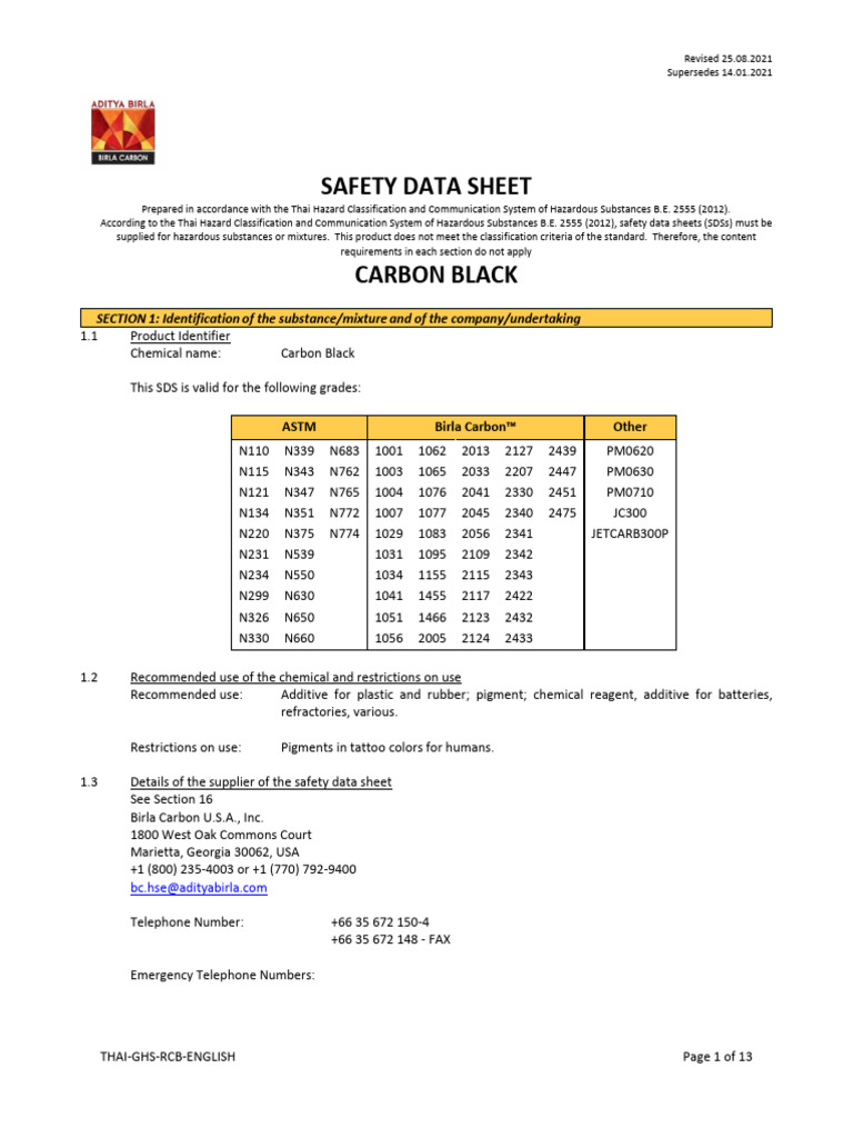 SDS-Rubber Carbon Black-ENGLISH-25-AUG-2021 | PDF | Personal Protective Equipment | Occupational ...