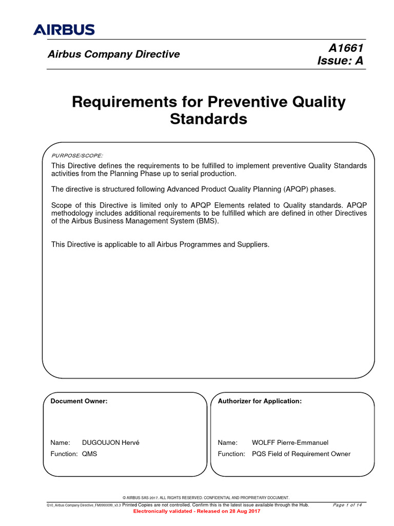 Requirements For Preventive Quality Standards: Airbus Company Directive | PDF | Product ...