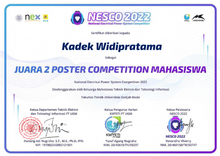 Juara II Lomba Poster National Electrical Power System Competition Universitas Gadjah Mada ...