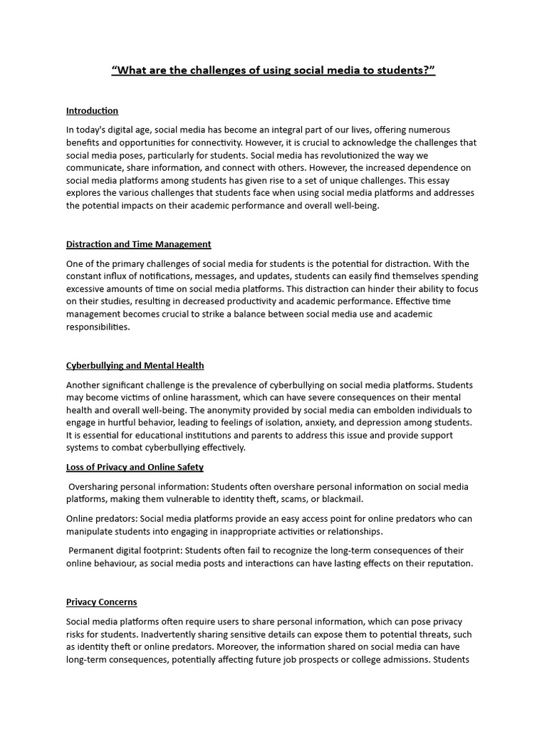 Challenges of Social Media for Students | PDF | Social Media | Popular ...