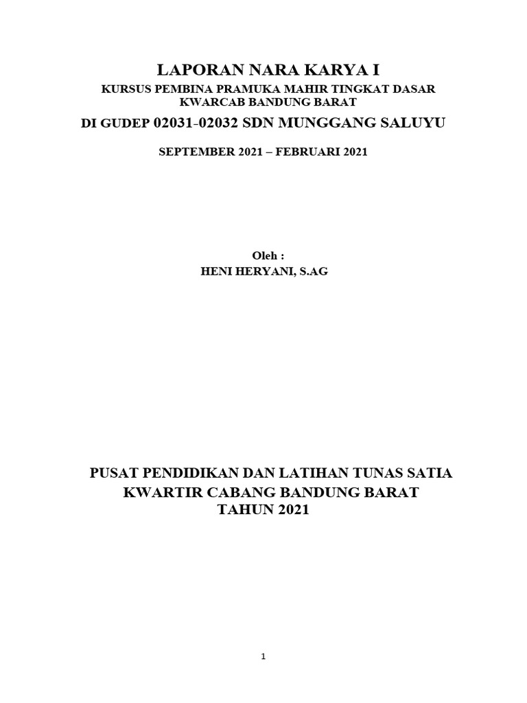 CONTOH LAPORAN NARAKARYA I SuryaPusdiklatcabpky 1 | PDF