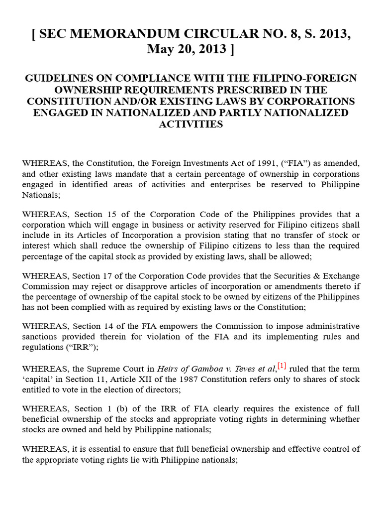 Sec Memorandum Cir 8 S. 2013 | PDF | Regulatory Compliance | Stocks