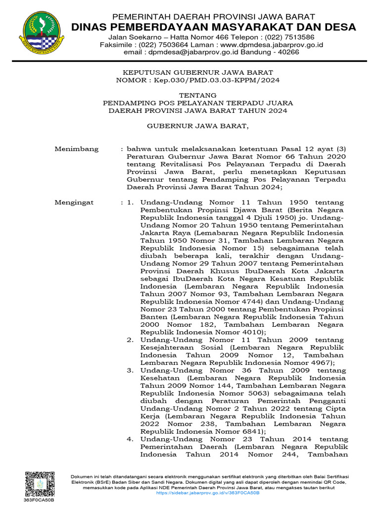 Pendamping Posyandu Jabar 2024 | PDF