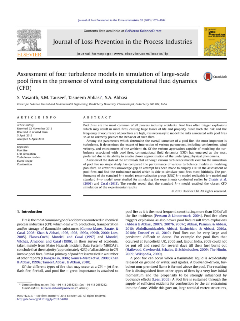 Assessment of Four Turbulence Models in Simulation of Large-Scale Pool Fires in The Presence of ...