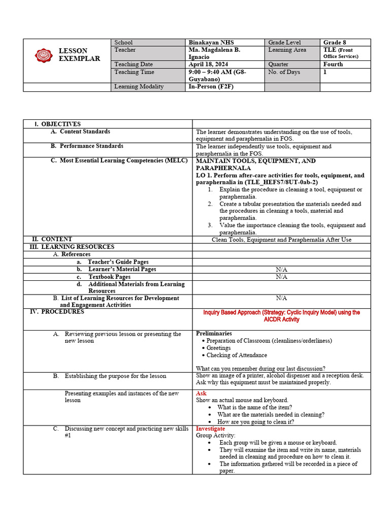 Lesson Example R | Download Free PDF | Behavior Modification | Human Communication