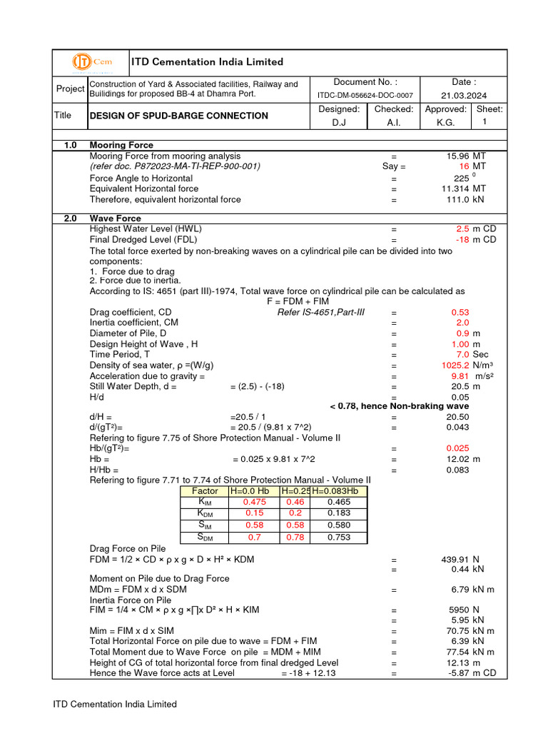 Design of Connection-Spud & Barge | PDF | Force | Physics