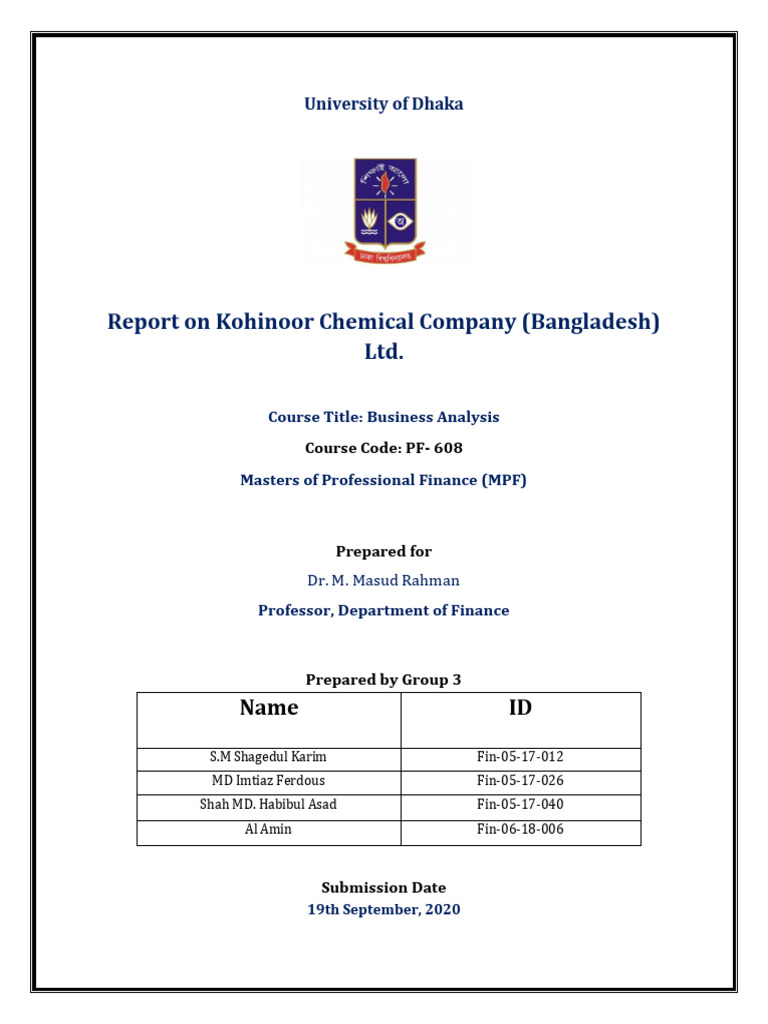 Business Analysis Report-PF-608 - Group-3 Kohinoor Chemical Company (Bangladesh) Ltd-Final | PDF ...