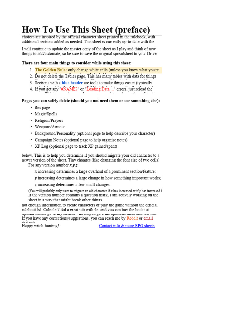 WFRP 4E Character Sheet Guide | PDF | Spreadsheet