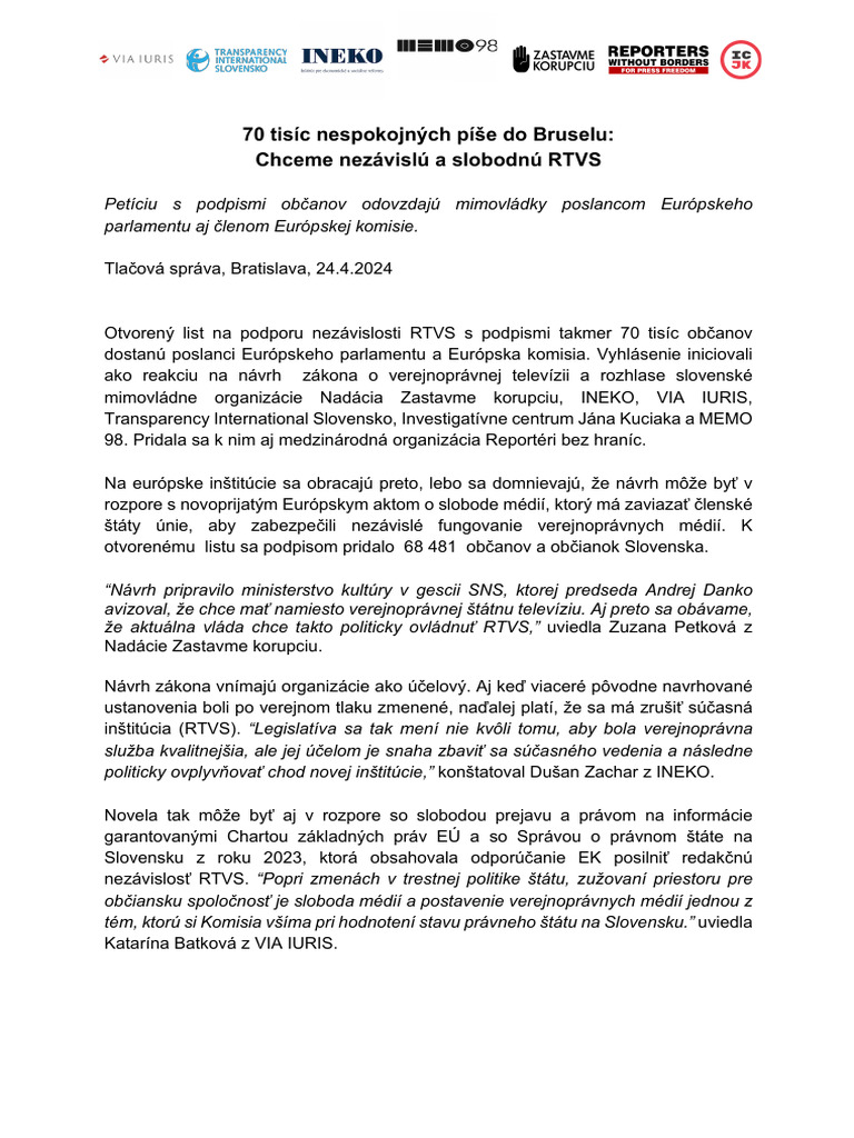 70 Tisíc Nespokojných Píše Do Bruselu: Chceme Nezávislú A Slobodnú RTVS ...