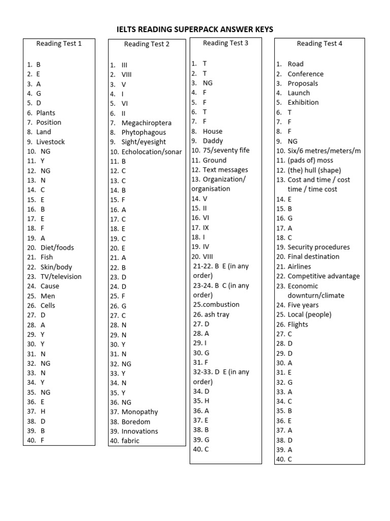 Reading Superpack Answer Keys | PDF