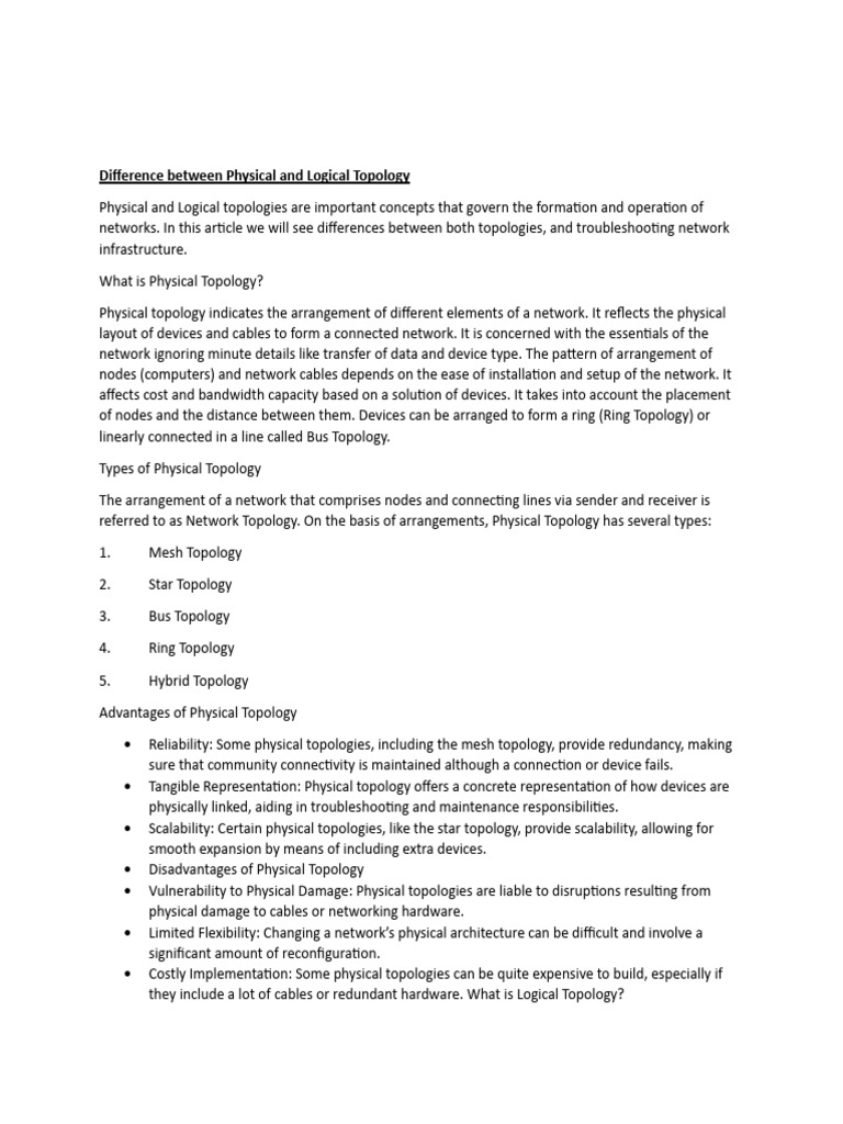Difference between Physical and Logical Topology | PDF | Network ...
