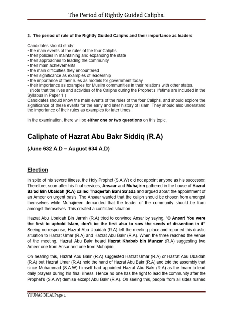 Caliphate Of Hazrat Abu Bakr Notes Pdf Umar Abrahamic Religions