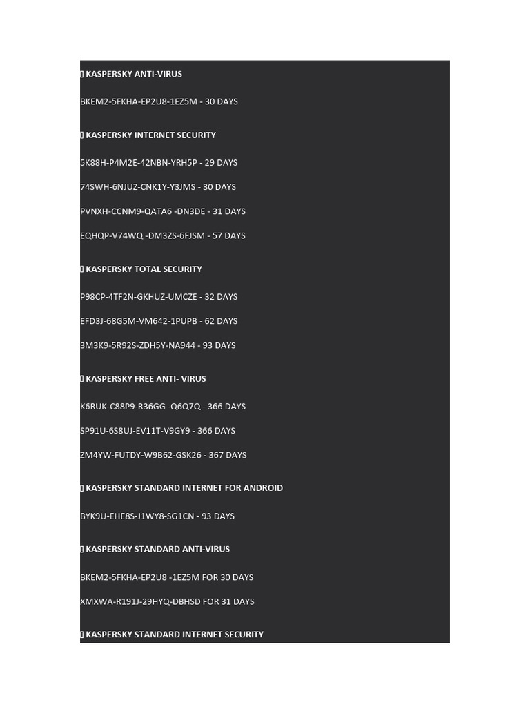 All Key Kaspersky | PDF