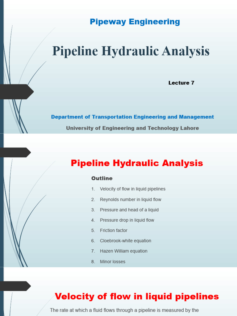 Pipeline Hydraulic Analysis Lec 6 | PDF | Reynolds Number | Fluid Dynamics
