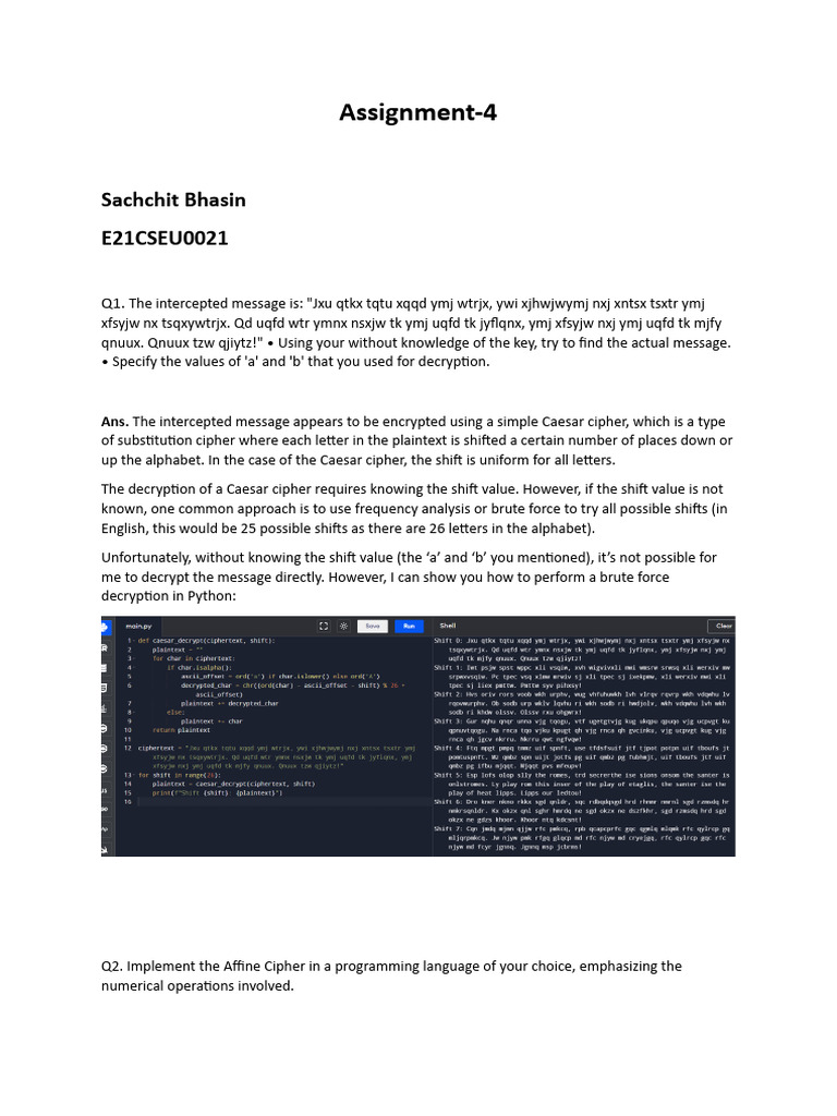 Assignment 4 E21cseu0021 | PDF | Cipher | Cryptography
