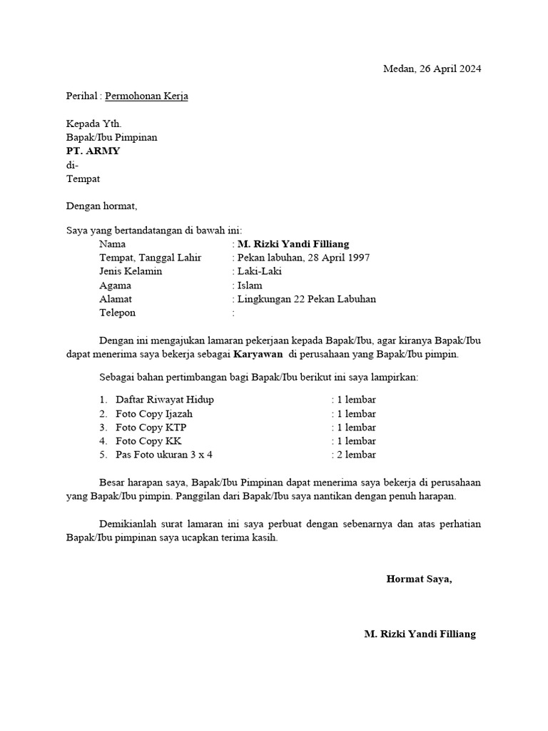 Lamaran Kerja Fix | PDF