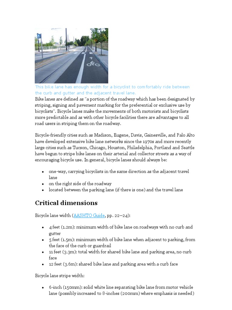Bike Lane Dimension Guidelines | Download Free PDF | Cycling ...