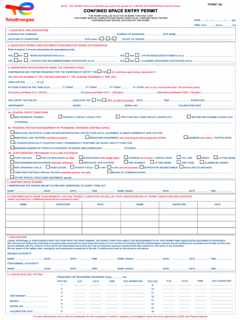 Confined Space Entry Permit Edit New Logo | PDF