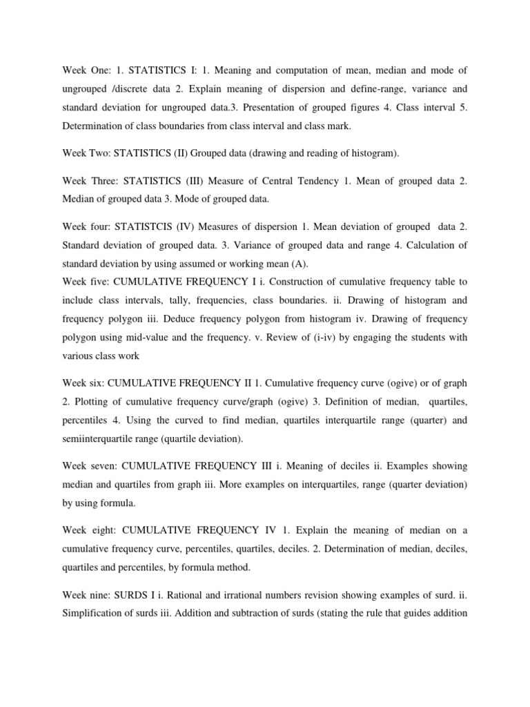 Scheme of Work SS2 3RD Term | PDF | Median | Quartile