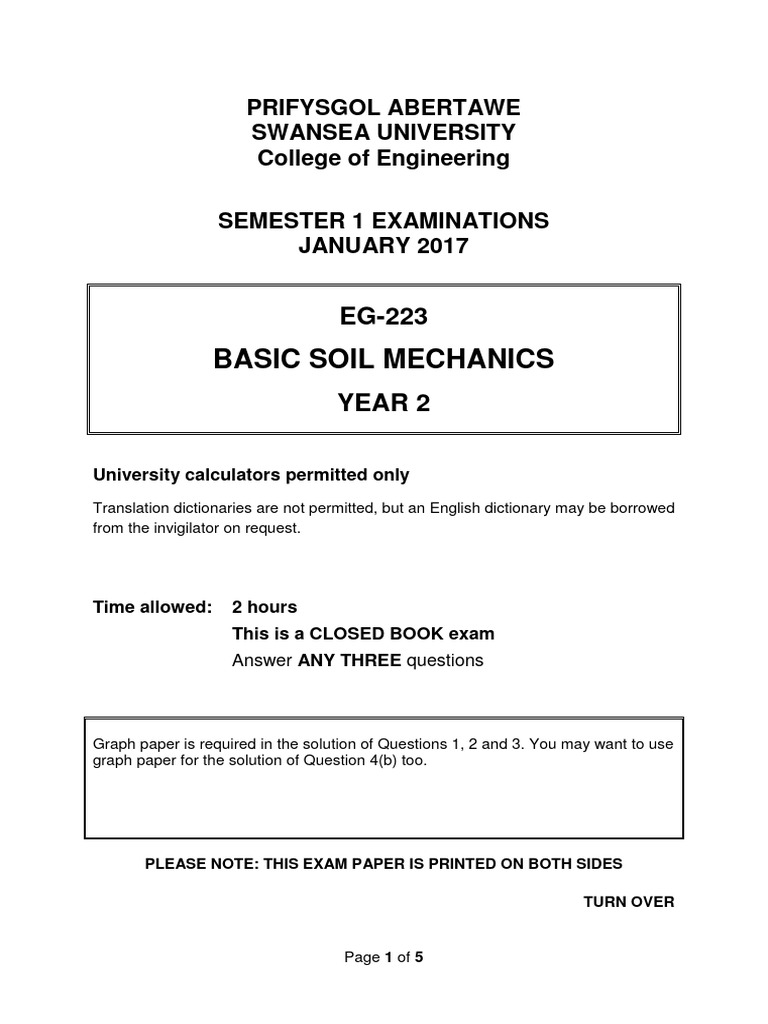 Eg-223 Basic Soil Mechanics Exam 2016-17 | PDF | Applied And ...
