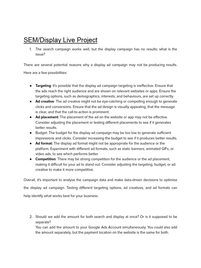 SEM Display+Campaign+Live+Project+FAQs+ | PDF | Advertising | Search ...
