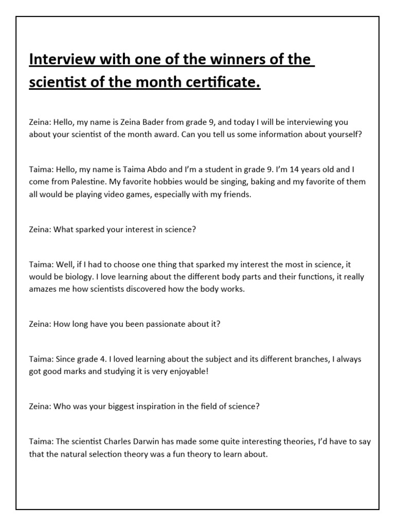 Scientist of The Month Interview | PDF