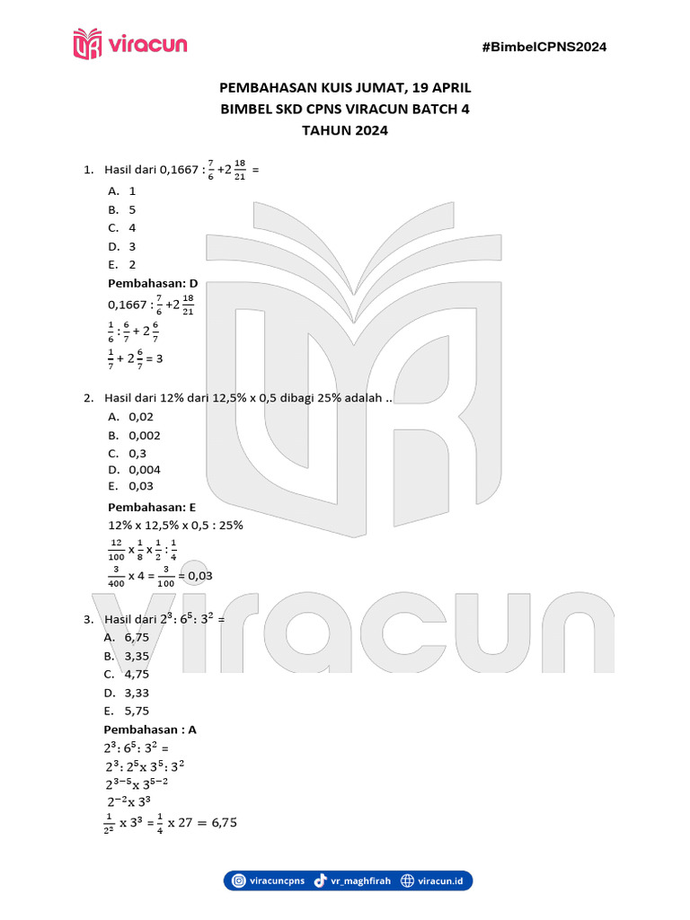 Pembahasan Kuis Jumat 19 April | PDF