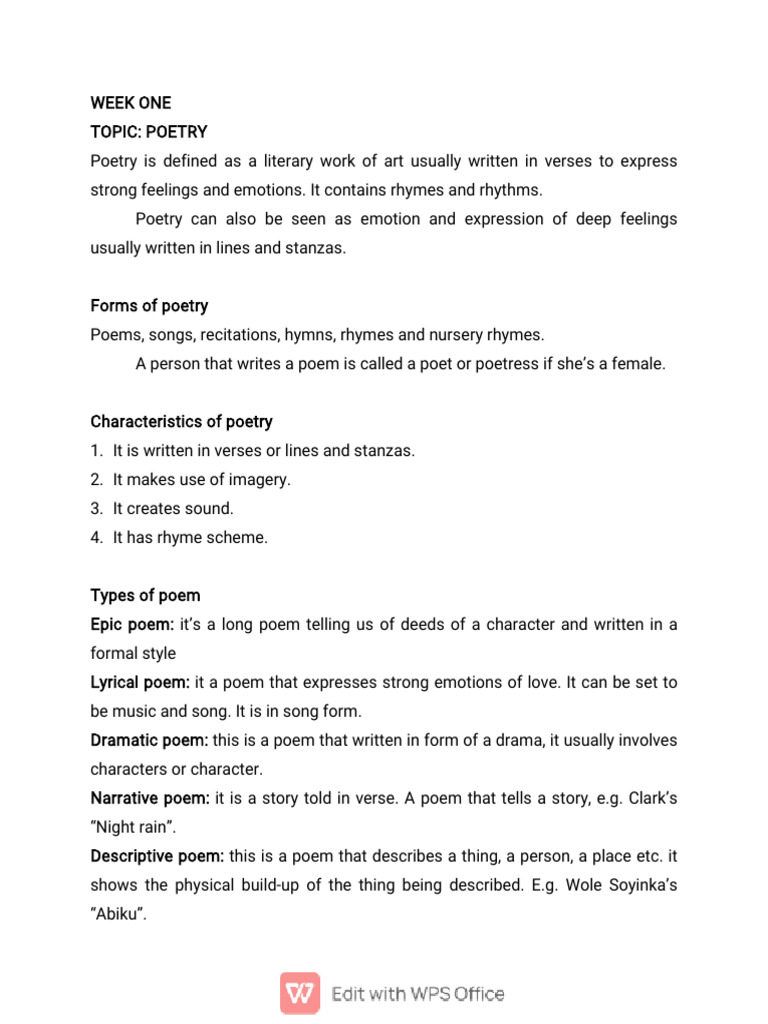 Poetry Overview for JSS1 Students | PDF | Poetry | Rhyme