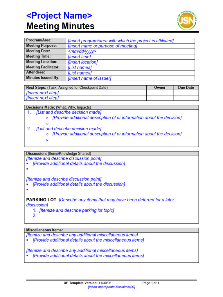 CDC UP Meeting Minutes Template | PDF