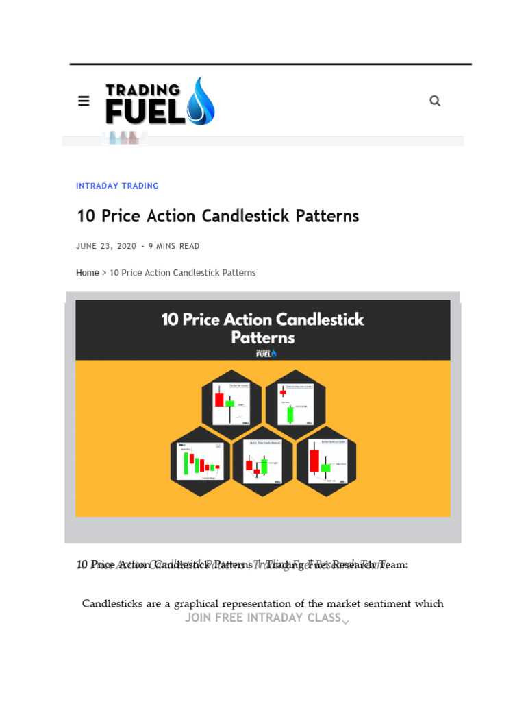 10 Key Price Action Candlestick Patterns | PDF | Market Trend | Day Trading