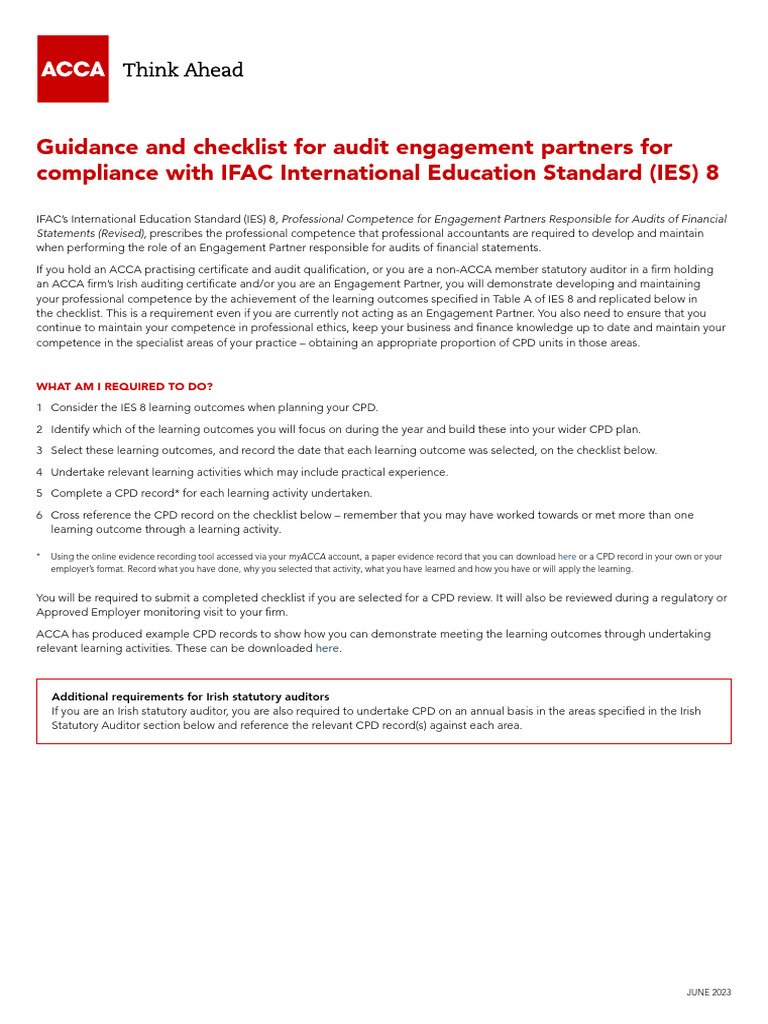 Guidance and Checklist Audit Engagement Partners For Compliance With ...