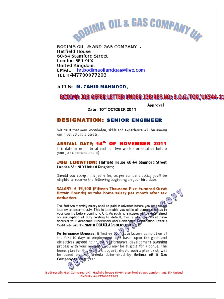 Appointment Letter From Bodima Oil and Gas Company Uk | PDF ...