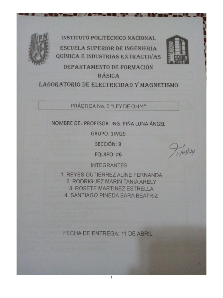 Practica5 Equipo6 | PDF | Resistencia Eléctrica y Conductancia | voltaje