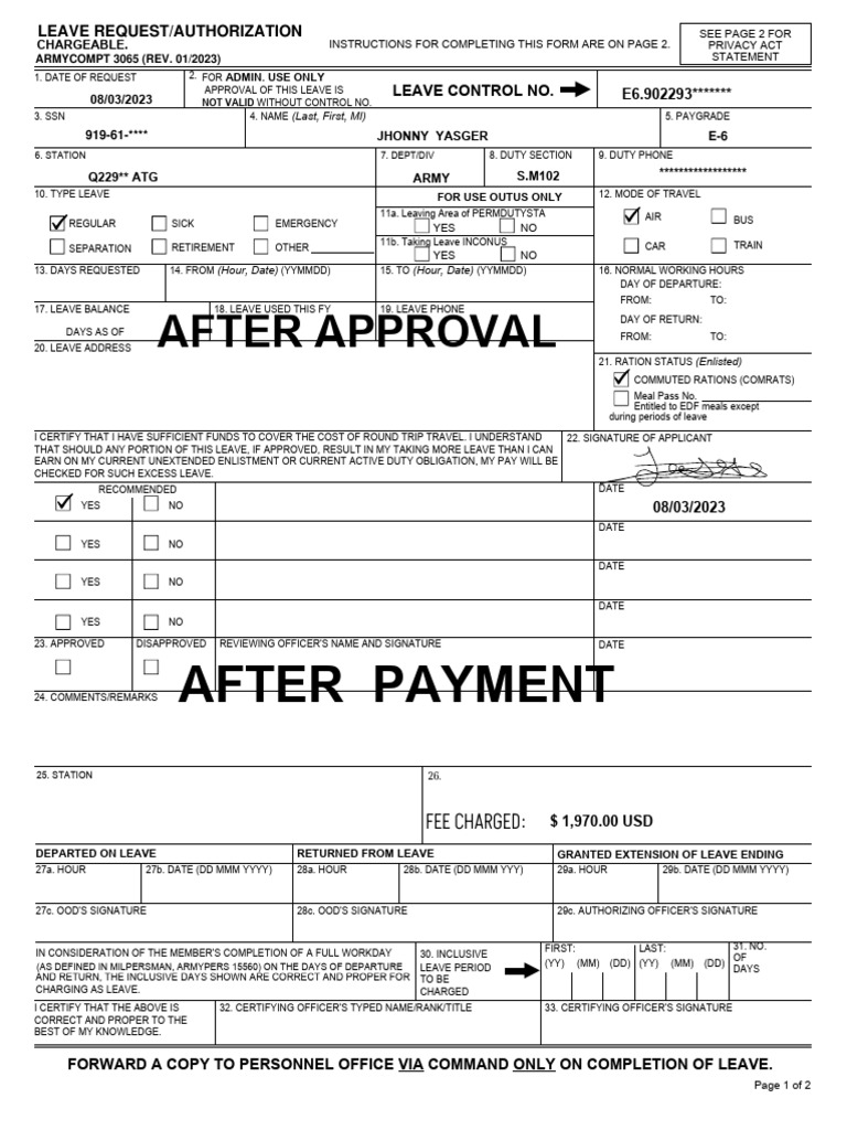 Leave Chit-Form For LT Yasgr | PDF