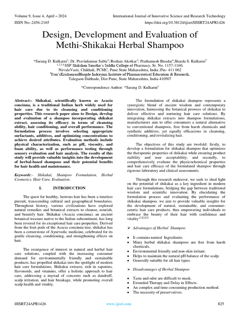 Design, Development and Evaluation of Methi-Shikakai Herbal Shampoo ...