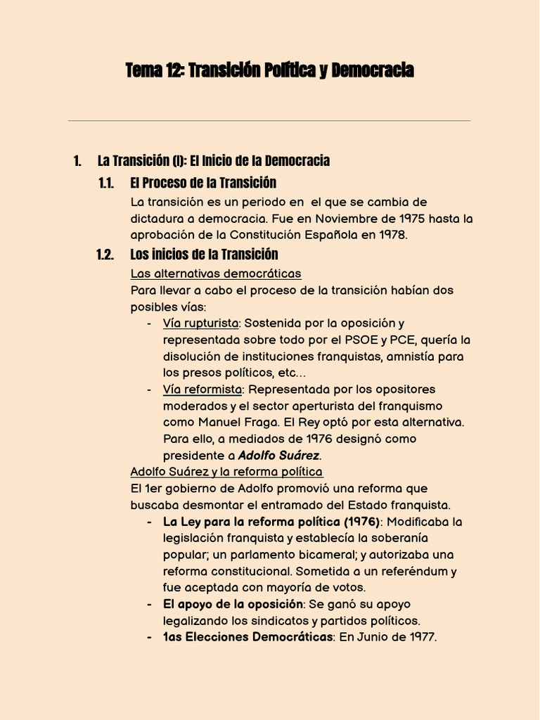 Tema 12: Transición Política y Democracia | PDF | Ciencias Políticas ...