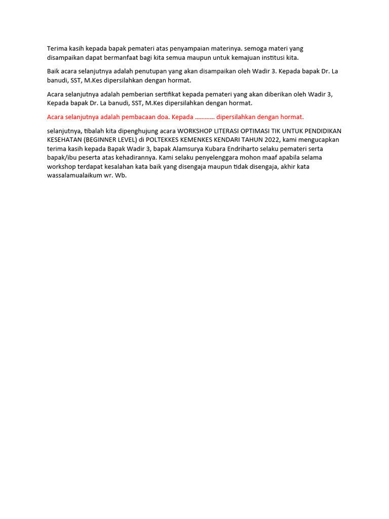 Terima Kasih Kepada Bapak Pemateri Atas Penyampaian Materinya | PDF