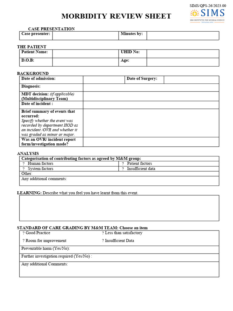 Morbidity Review Sheet-1 | Download Free PDF | Patient | Patient Safety