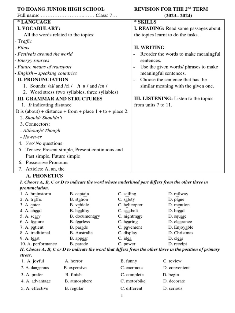 G7 DC HK 2 - Tô Hoàng | PDF | Linguistics