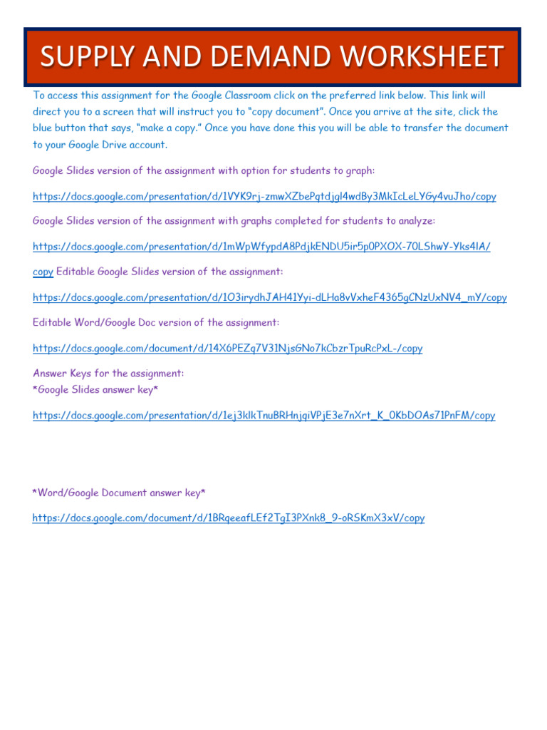 Supply and Demand Worksheet Guide | PDF | Economic Equilibrium ...