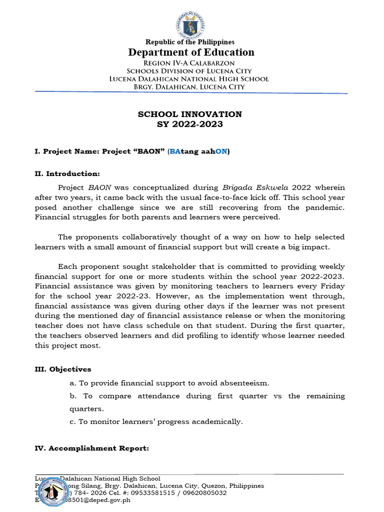 Project-BAON-SY-2022-2023 | PDF | Behavior Modification | Psychology