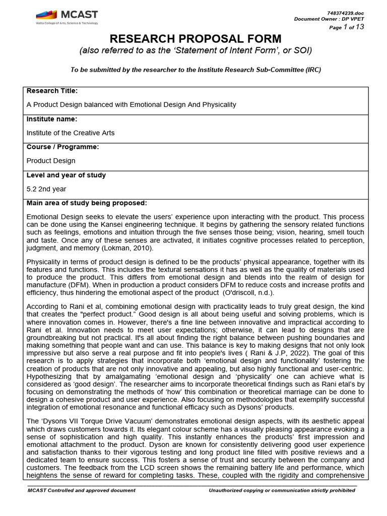 Soi Form (Updated) | Download Free PDF | Product (Business) | Methodology